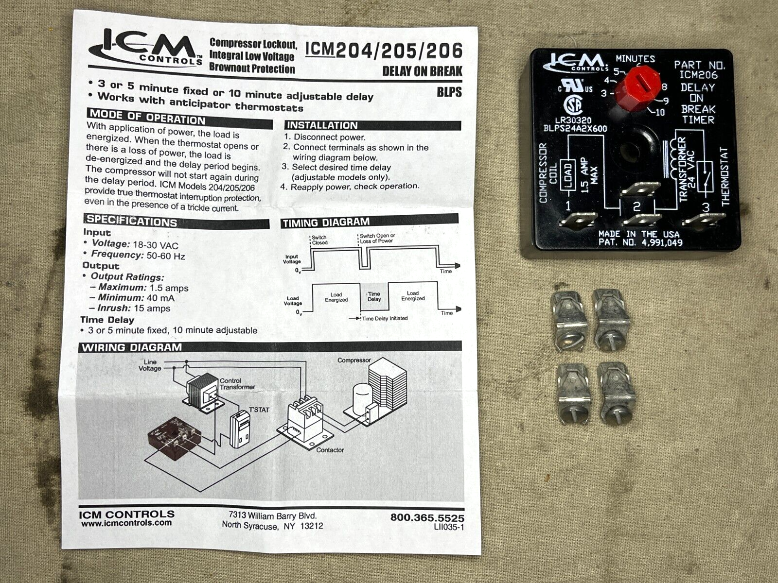 ICM CONTROLS ICM206 24V DELAY-ON-BREAK TIMER 4 TERMINAL 10 MINUTES FIX ...